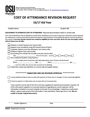 Fillable Online COST OF ATTENDANCE REVISION REQUEST - Financial Aid ...