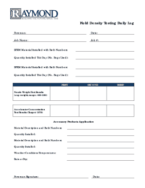 Fillable Online Field Density Testing Daily Log - The Raymond Group Fax ...
