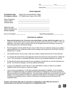 Fillable Online Rental Application Development Name: Dayton View ...