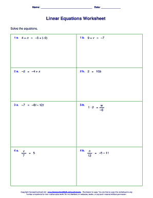 Fillable Online homeschoolmath Linear Equations Worksheet - Homeschool Math Fax Email Print ...