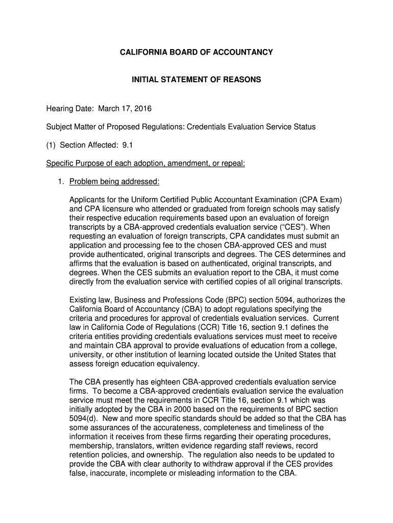 Fillable Online dca ca Proposed Initial Statement of Reasons for Credentials Evaluation Service ...