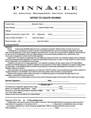 Fillable Online NOTICE TO VACATE HOUSING Fax Email Print - pdfFiller