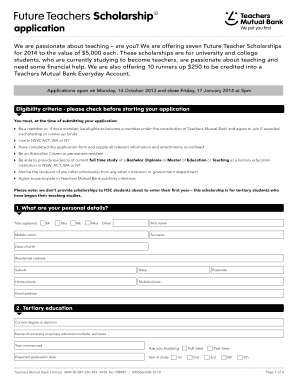 Fillable Online Future teacher scholarship application - Teachers ...