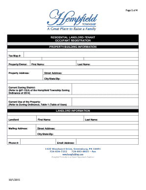 Fillable Online Tenant Occupant Registration - Hempfield Township Fax ...