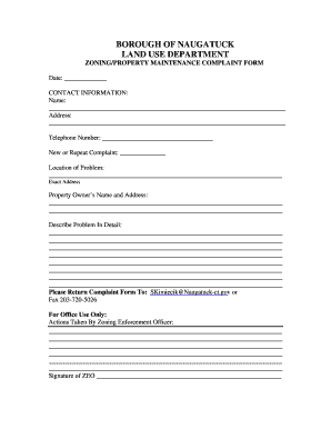 Fillable Online Zoning Complaint Form - Naugatuck Fax Email Print ...