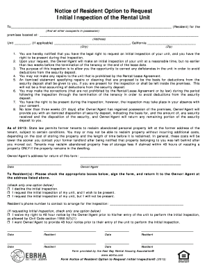 Fillable Online Notice of Resident Option to Request Initial Inspection ...