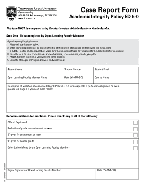 Fillable Online tru Case Report Form - Thompson Rivers University Fax ...