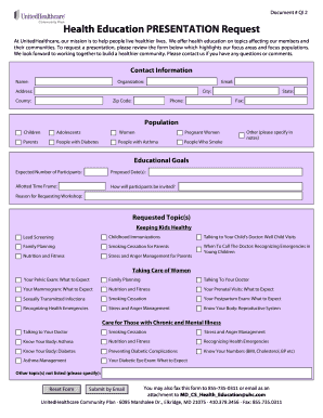 Fillable Online Health Education PRESENTATION Request Fax Email Print ...