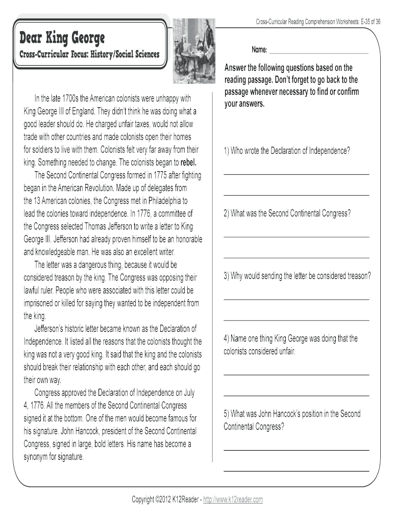 Cross-Curricular Reading Comprehension Worksheet - Blank Fillable ...