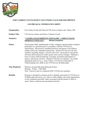 Fillable Online FORT GORDON YOUTH SPORTS VOLUNTEER COACH JOB ...