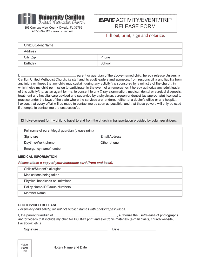 Fillable Online EPIC ACTIVITY/EVENT/TRIP RELEASE FORM Fax Email Print ...