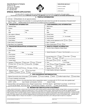 Fillable Online Special Waste Application Form Fax Email Print - pdfFiller