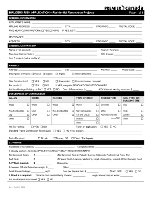 Fillable Online premiergroup BUILDERS RISK APPLICATION Residential ...