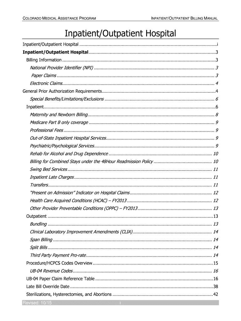 Fillable Online colorado Inpatient/Outpatient Hospital Billing Manual ...
