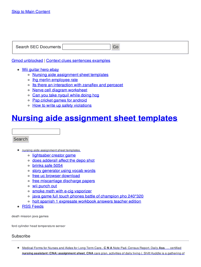 Fillable Online vs rgrundman nursing aide assignment sheet templates ...