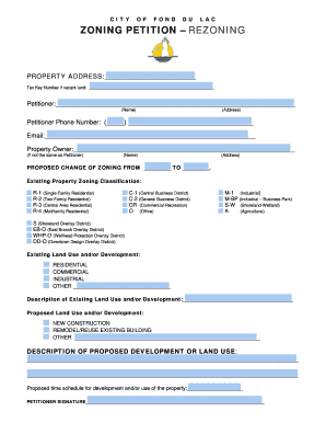 Fillable Online C I T Y O F F O N D D U L A C ZONING PETITION - fdl.wi ...
