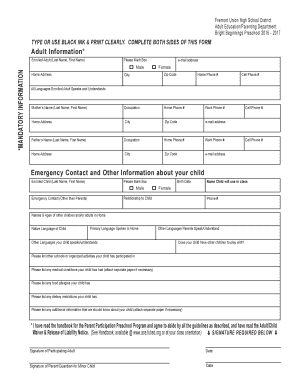Fillable Online ace fuhsd Registration + Liability Form - Adult and ...