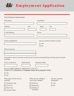 Fillable Online Employment Application - Bolger Brothers, Inc.! Fax Email Print - pdfFiller