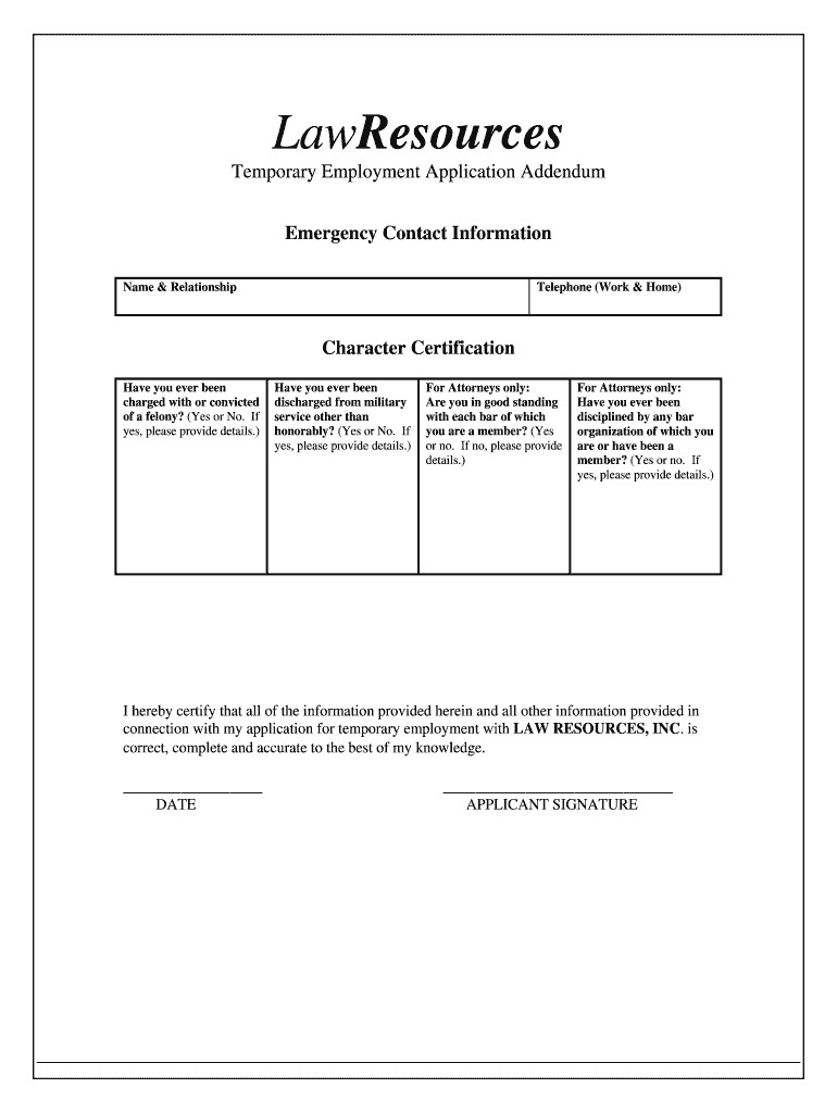 Fillable Online Application Addendum - Law Resources Fax Email Print ...