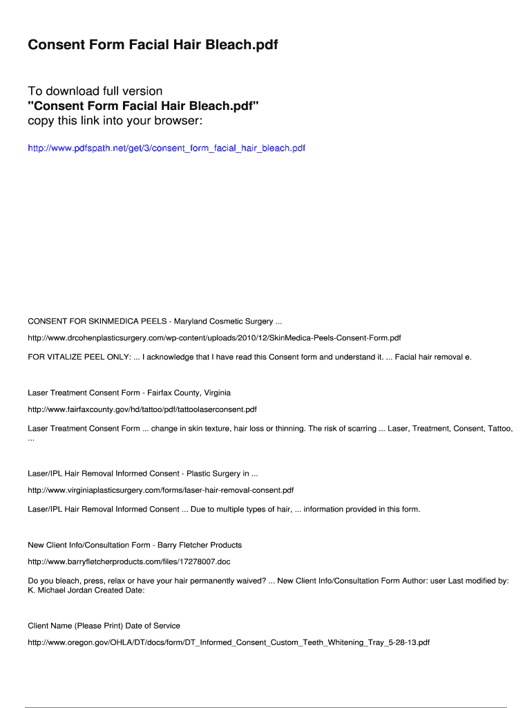 Fillable Online Consent Form Facial Hair Bleach - Pdfslibforyou.com Fax ...