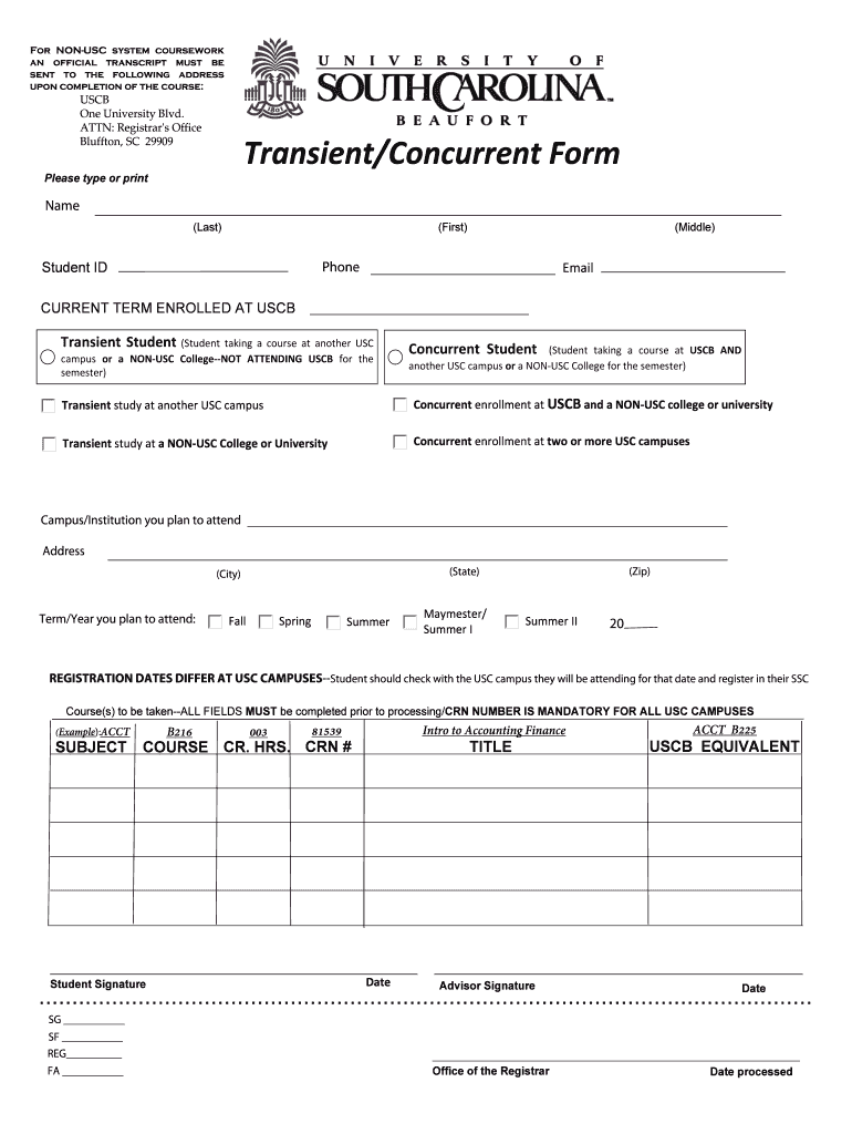 Fillable Online uscb Transient/Concurrent Form Fax Email Print - pdfFiller