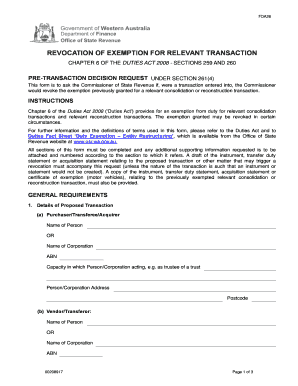 Fillable Online REVOCATION OF EXEMPTION FOR RELEVANT TRANSACTION Fax ...