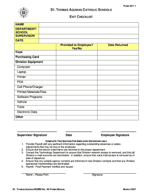 Fillable Online Form 407-1 Exit Checklist.doc Fax Email Print - pdfFiller