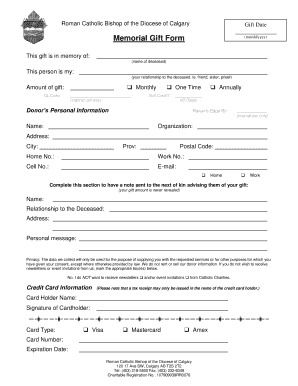 Fillable Online calgarydiocese Memorial Gift Form - Roman Catholic ...