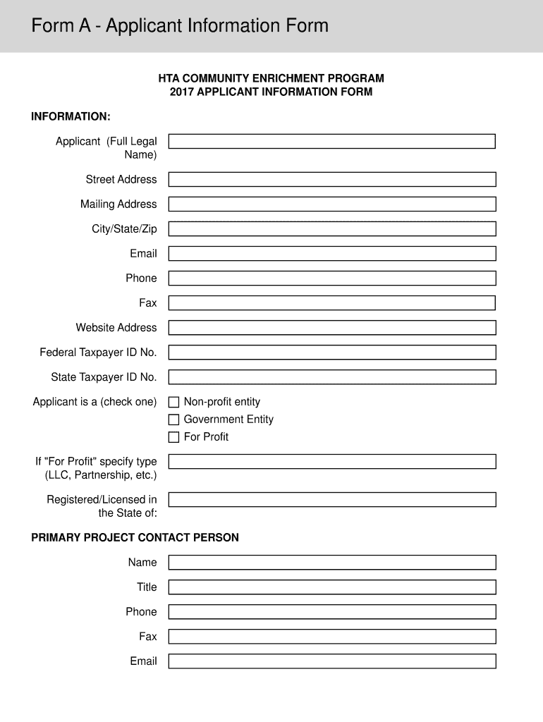 Fillable Online hawaiitourismauthority Form A - Applicant Information ...