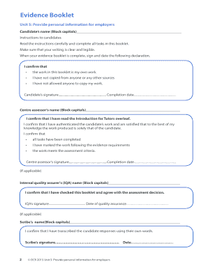 Fillable Online ocr org Entry Level 3 Unit 05 Provide personal ...