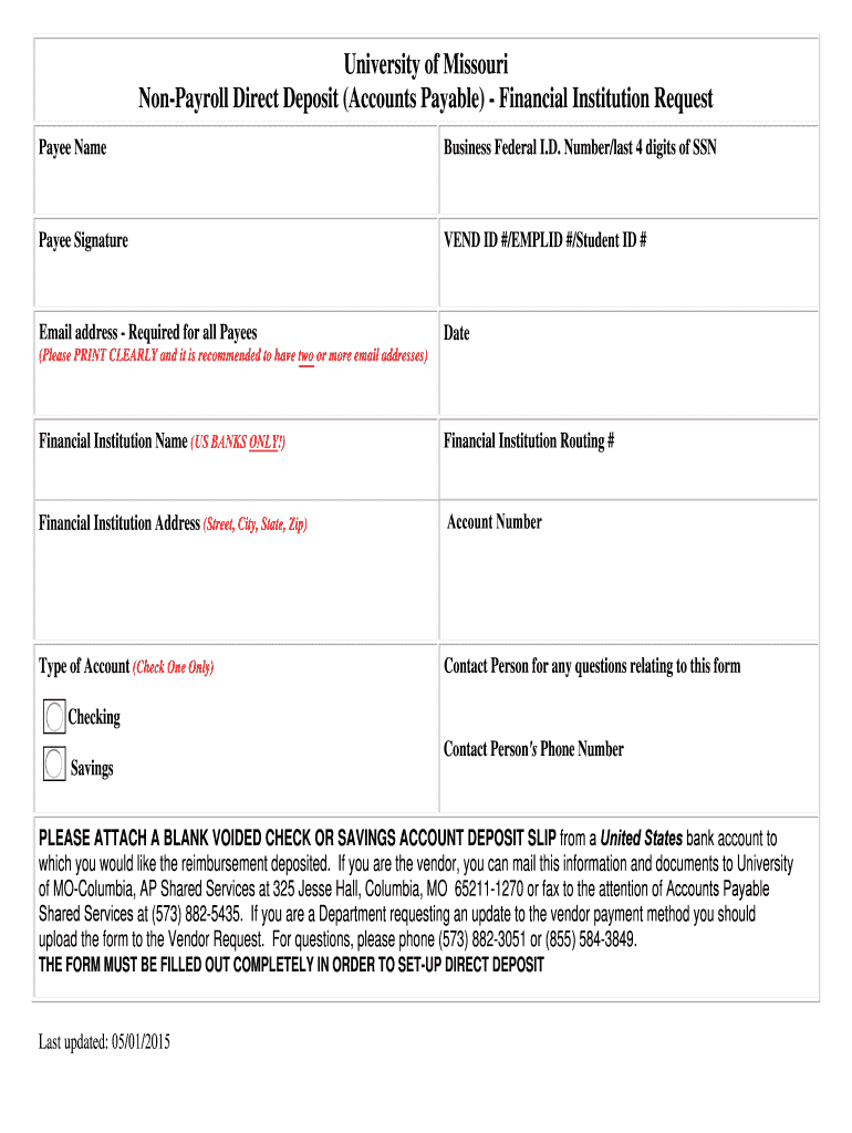 Fillable Online uminfopoint umsystem 3A13A1 DIRECT DEPOSIT REQUEST FORM Fax Email Print - pdfFiller