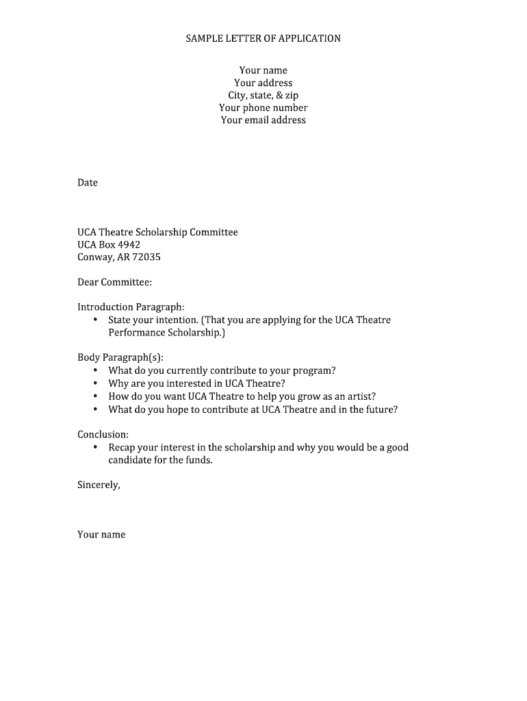 Fillable Online uca SAMPLE LETTER OF APPLICATION Your name Your address ...