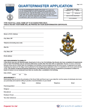 Fillable Online scouting QUARTERMASTER APPLICATION Page 1 of 3 ...