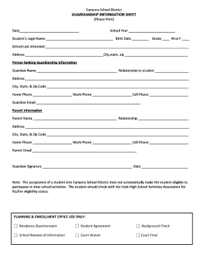 Fillable Online canyonsdistrict Canyons School District GUARDIANSHIP ...