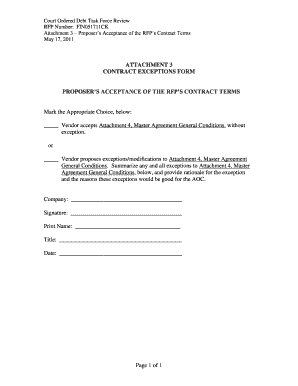 Fillable Online courts ca ATTACHMENT 3 CONTRACT EXCEPTIONS FORM ...