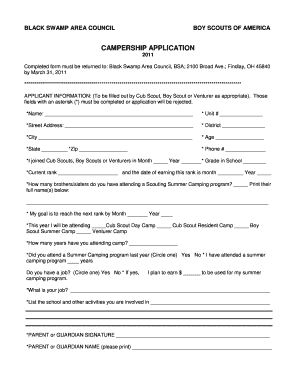 Fillable Online councilspd scouting Campership Application Form - Boy ...