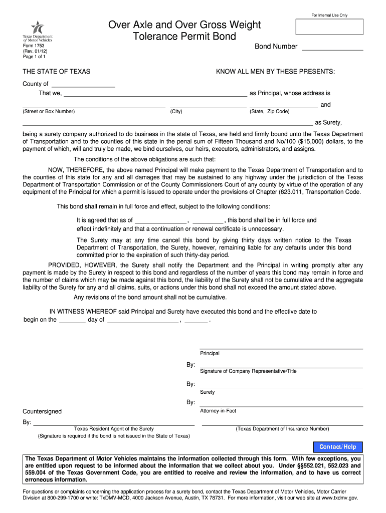Fillable Online txdmv For Internal Use Only Over Axle and Over Gross ...