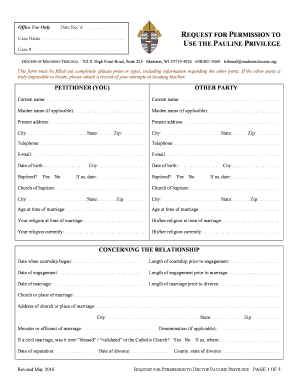 Fillable Online madisondiocese Pauline Privilege Request Form - Diocese ...