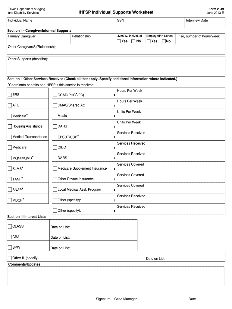 Fillable Online dads state tx IHFSP Consumer Supports Worksheet. Form ...