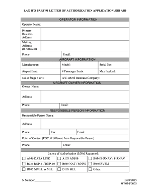 Fillable Online faa 14 CFR Part 91 Letter of Authorization (LOA) Job ...