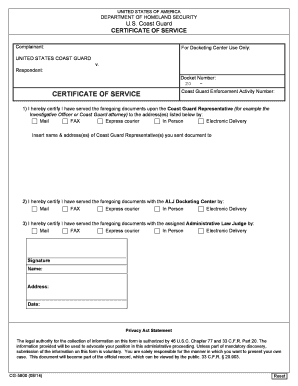 Fillable Online uscg certificate of service - U.S. Coast Guard - uscg ...