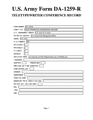 Fillable Online U.S. Army Form DA-1259-R. TELETYPEWRITER CONFERENCE ...