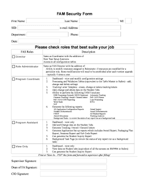 Fillable Online FAM Security Form Please check roles that best suite ...