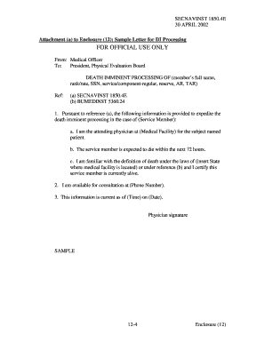 Fillable Online Attachment (a) to Enclosure (12): Sample Letter for DI ...