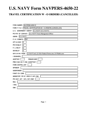 Fillable Online U.S. NAVY Form NAVPERS-4650-22. TRAVEL CERTIFICATION W ...