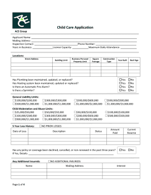 Fillable Online Child Care Application - ACE Group Fax Email Print ...