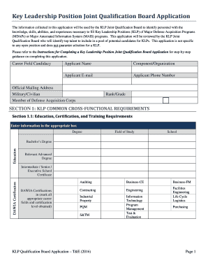 Fillable Online asc army 2016 Test & Evaluation KLP Joint Qualification ...