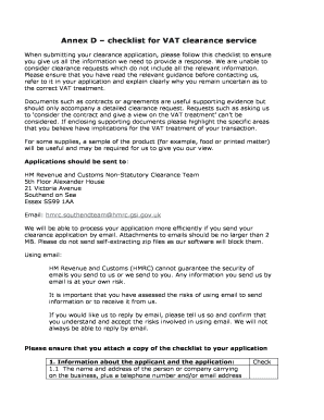 Fillable Online Annex D checklist for VAT clearance service. Annex D ...