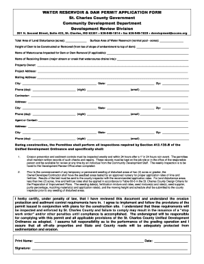 Fillable Online WATER RESERVOIR & DAM PERMIT APPLICATION FORM St ...