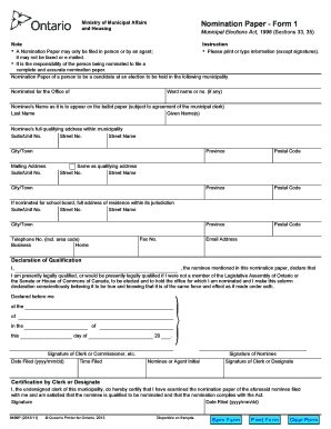 Fillable Online Nomination Paper - Form 1 - Terrace Bay Fax Email Print ...
